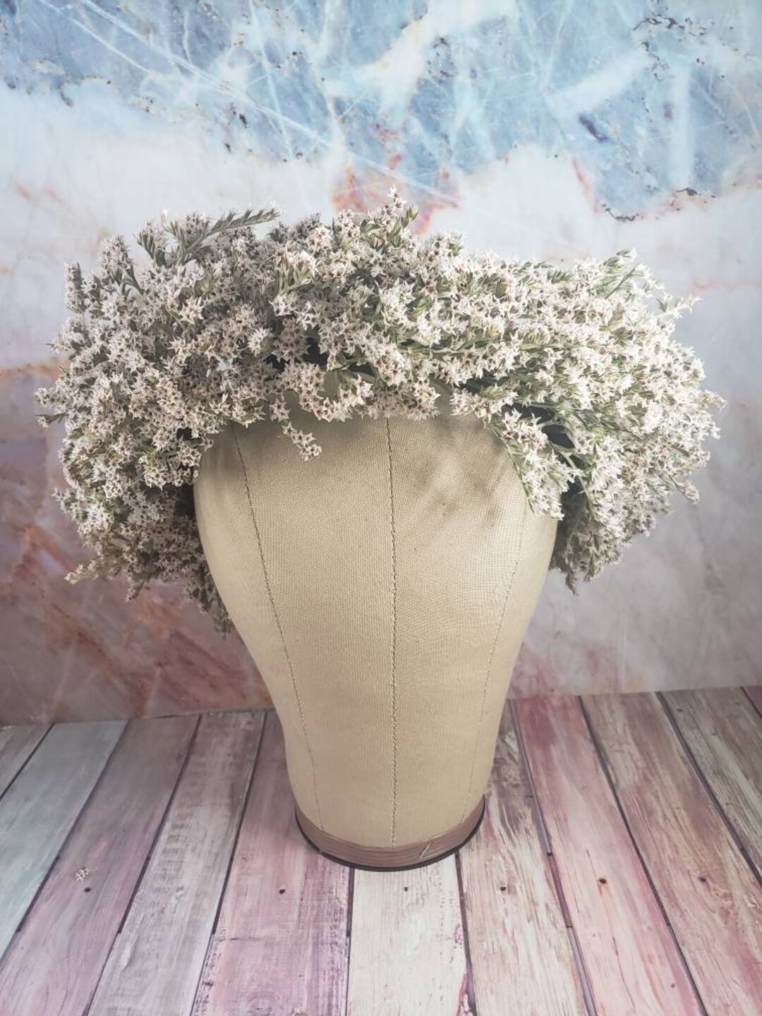 Dried White German Statice Flower Crown, Rustic Bridal Headpiece - Etsy