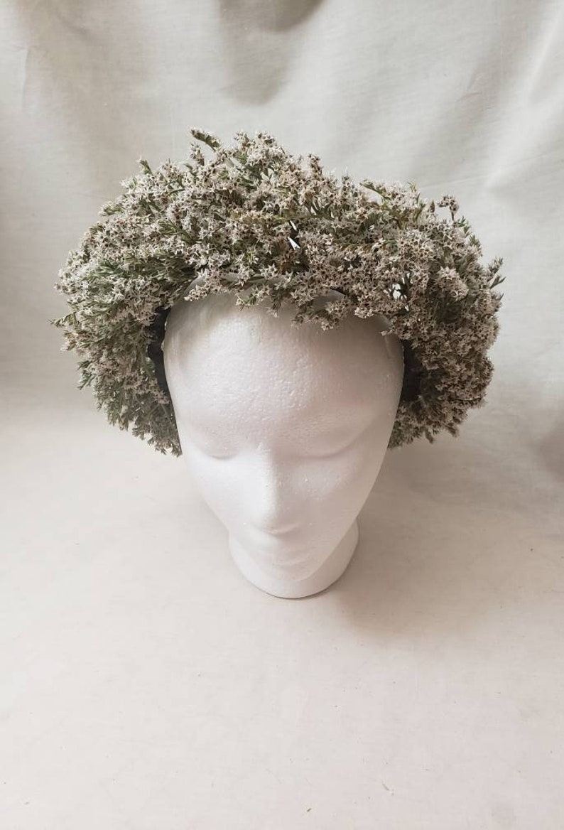 Dried White German Statice Flower Crown, Rustic Bridal Headpiece - Etsy
