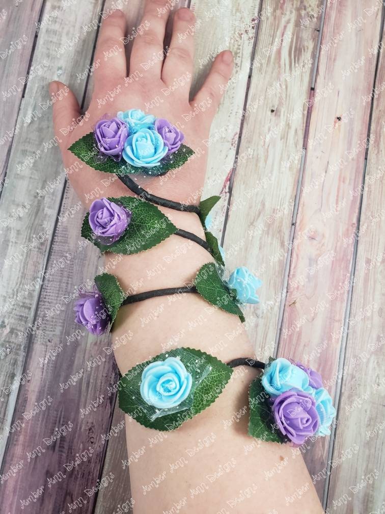 Blue Purple Rose Cuff, Flower Arm Wrap, Fairy Arm Cuff, Vine Arm Cuff ...