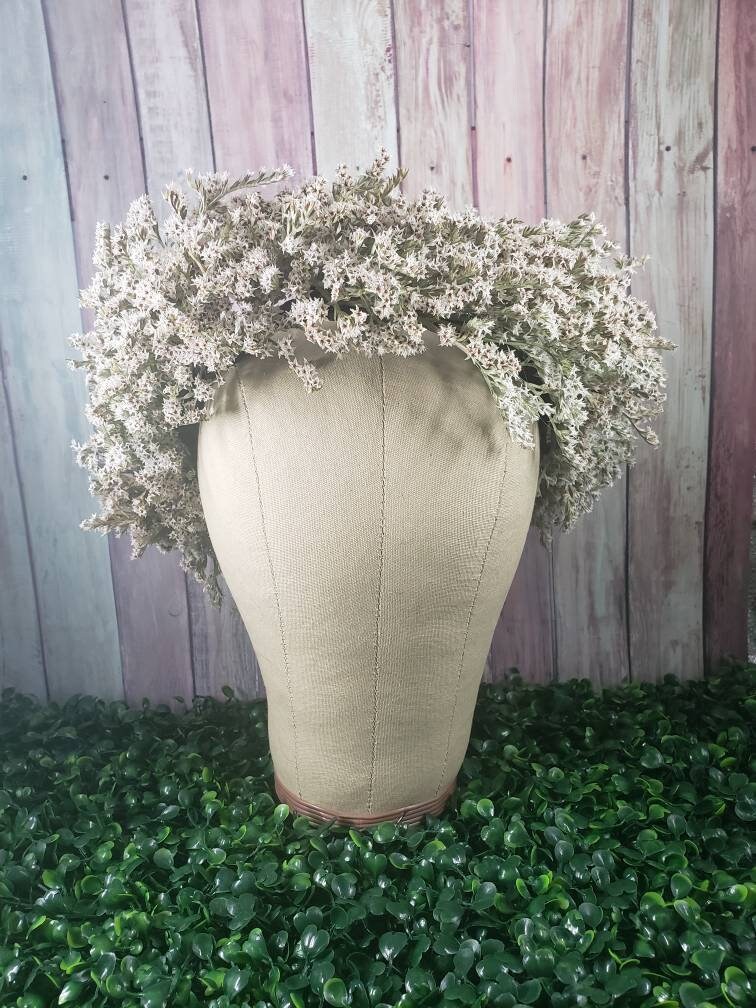 Dried White German Statice Flower Crown, Rustic Bridal Headpiece - Etsy