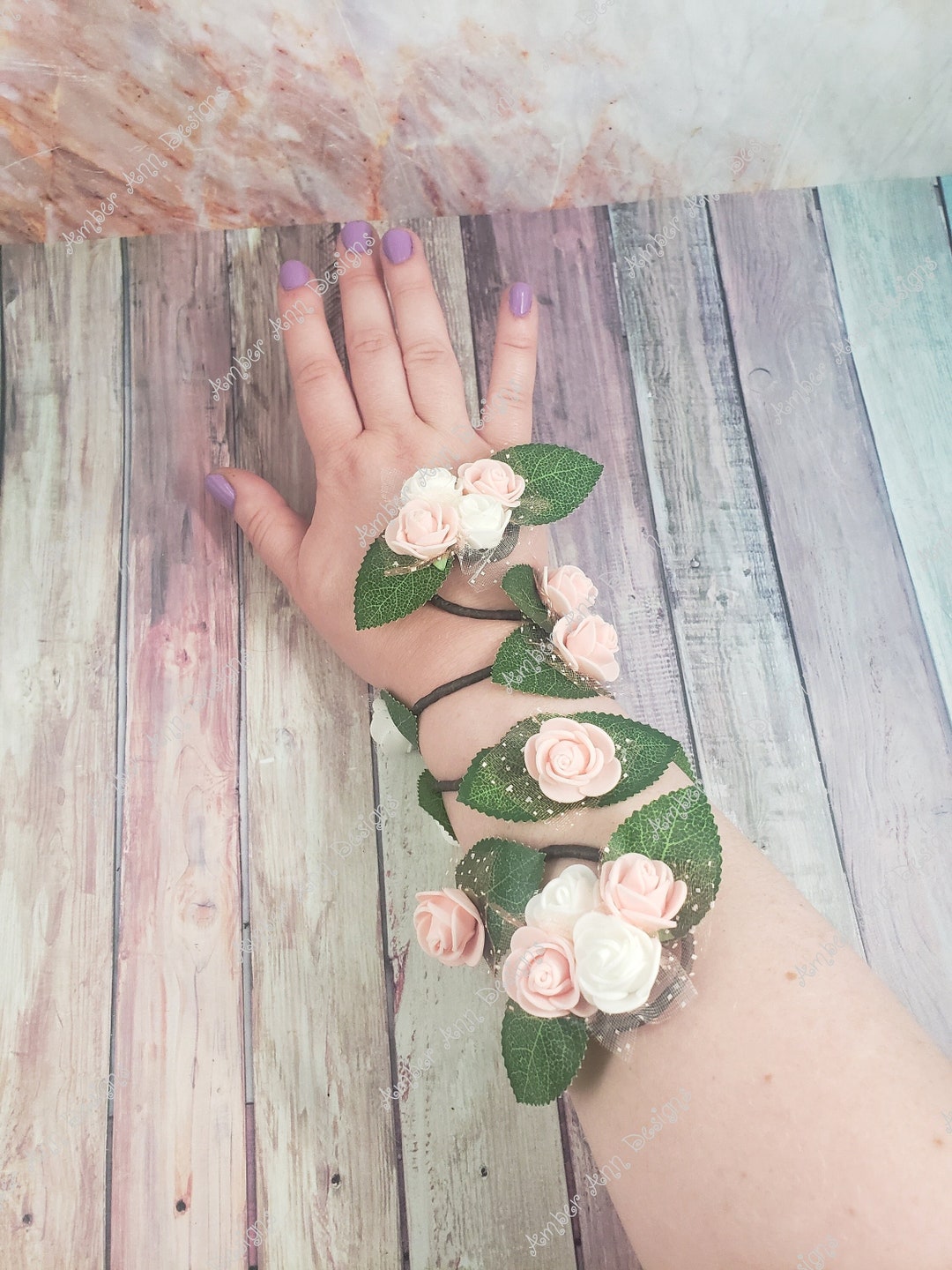 Light Pink & White Rose Cuff, Flower Arm Cuff, Fairy Arm Cuff, Elven ...