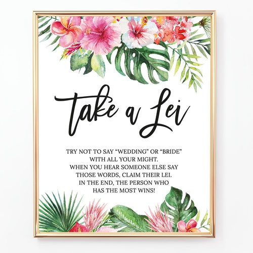 Tropical Take a Lei Game Sign Printable Sign Hawaiian Luau - Etsy