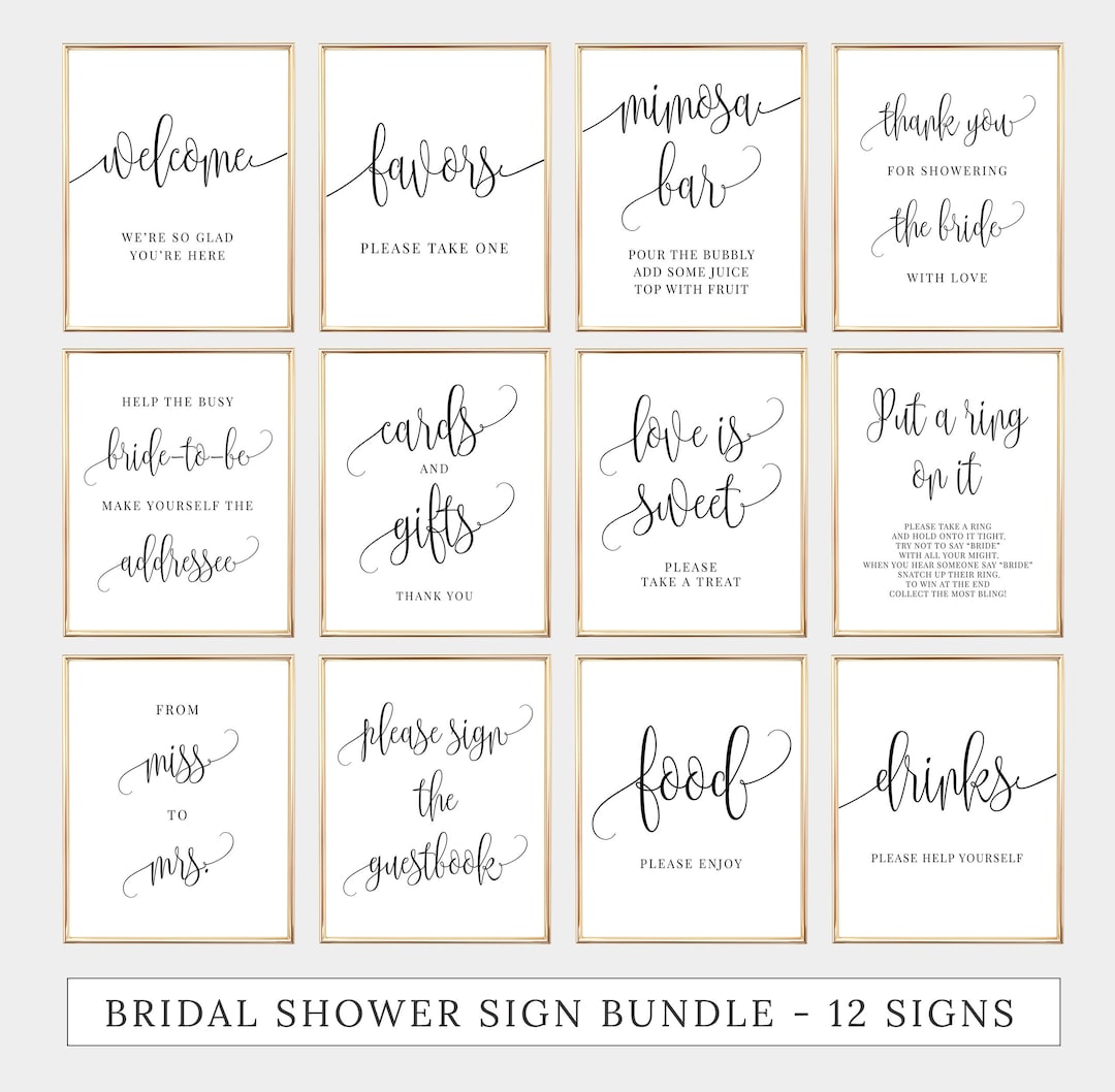 12 Bridal Shower Signs Bundle, Printable, Signage Pack, Wedding Shower ...