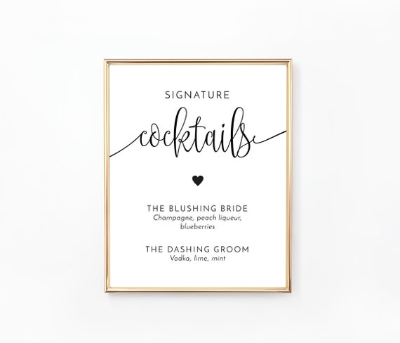 Signature Cocktails Printable Sign Custom Cocktails Sign | Etsy