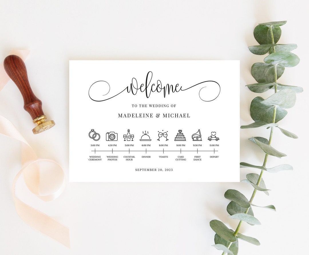 Wedding Timeline Card, Printable Wedding Itinerary, Wedding Day ...