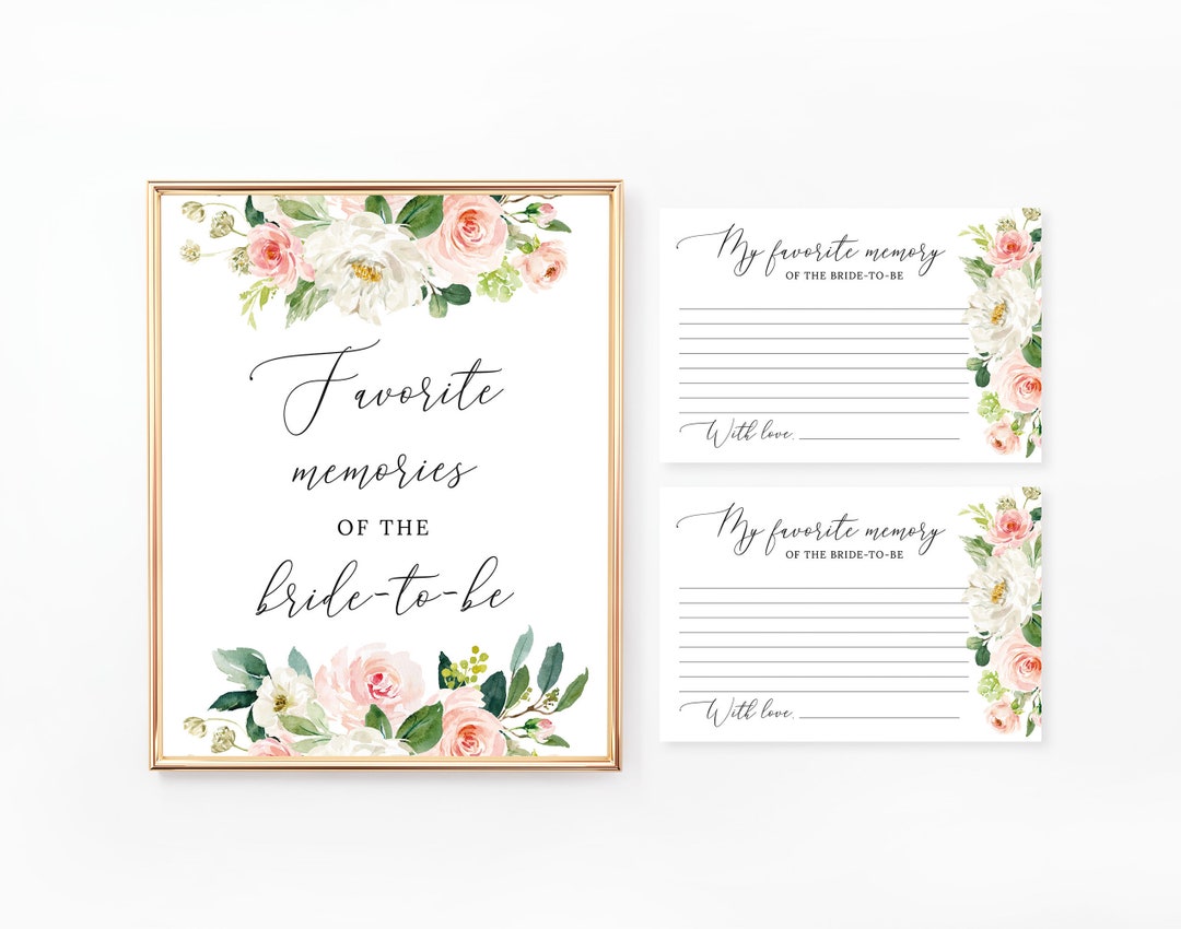Favorite Memory of the Bride to Be Sign and Cards, Floral Bridal Shower ...