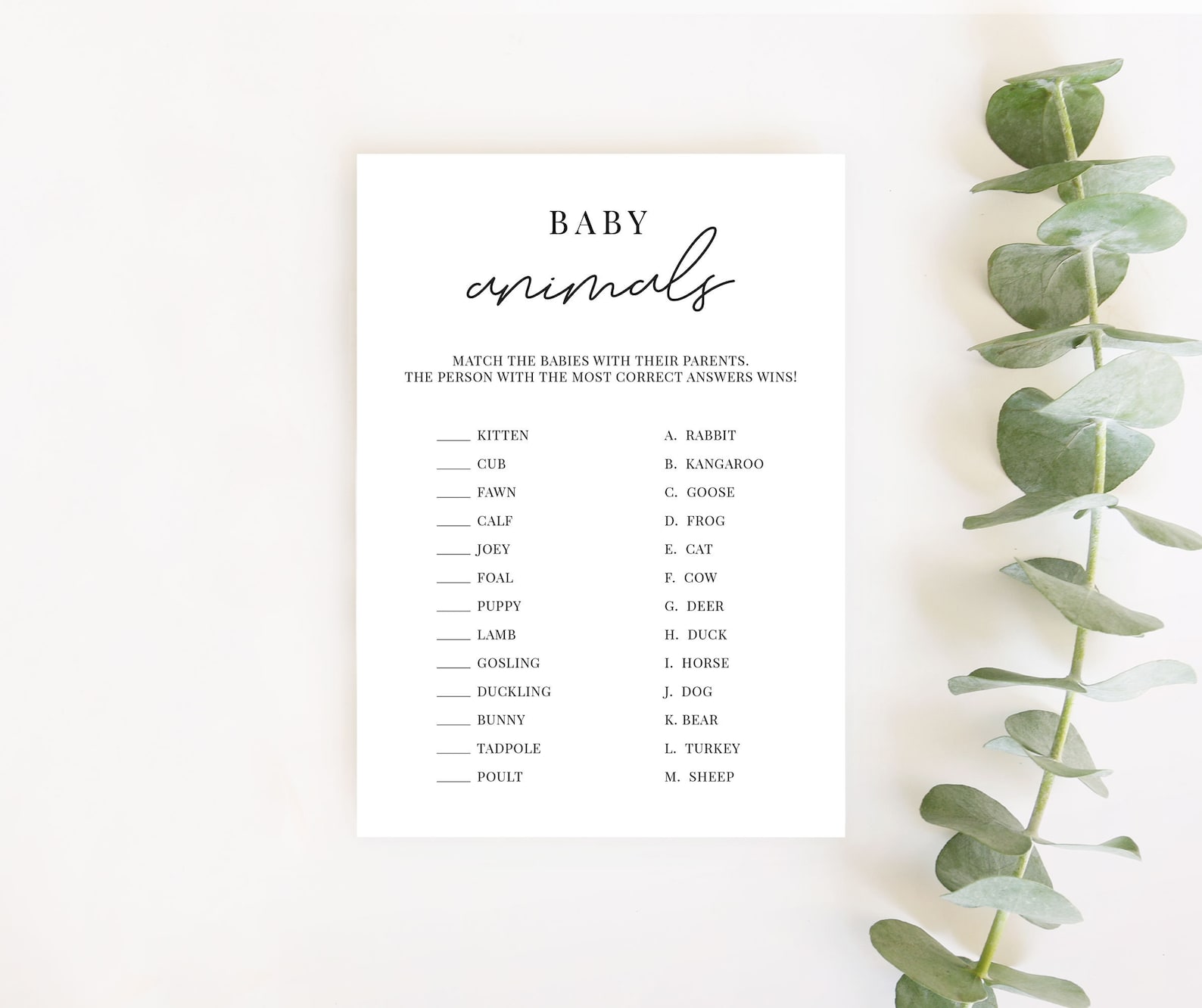 Baby Animals Game Printable Baby Shower Games & Activities | Etsy