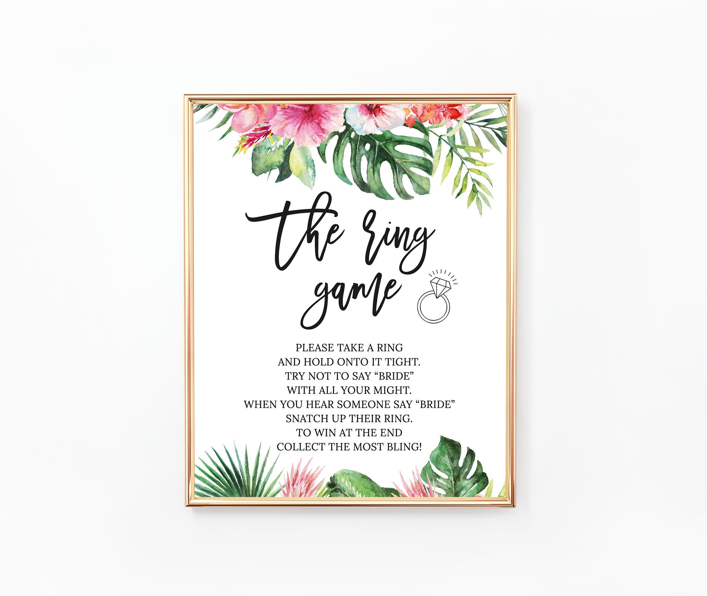 Tropical the Ring Game Sign, Printable Bridal Shower Sign, Ring Hunt ...