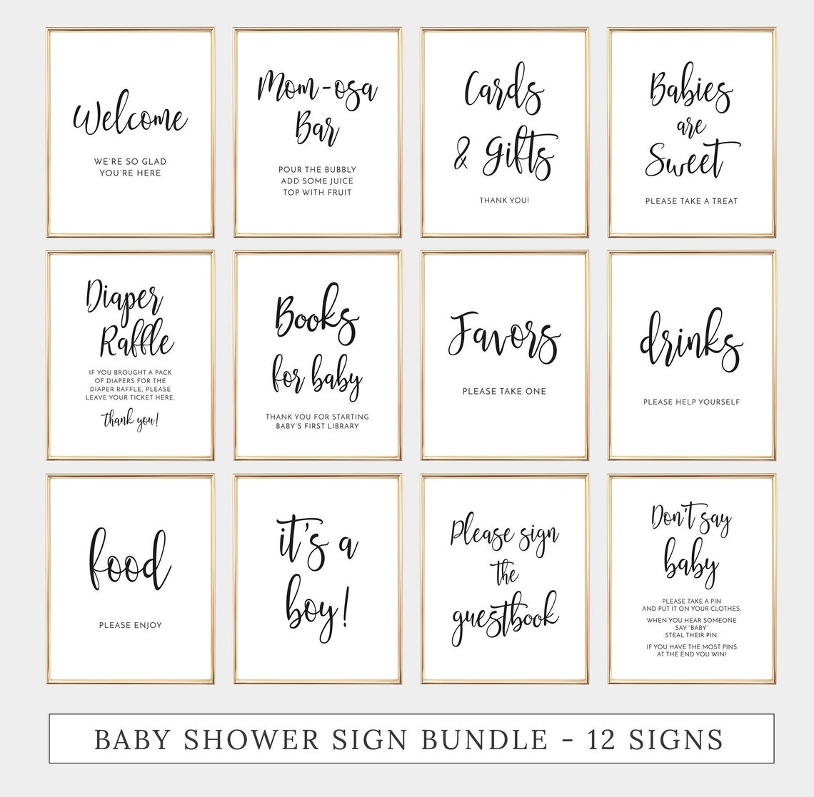 12 Baby Shower Signs Bundle Printable Signage Pack Baby | Etsy