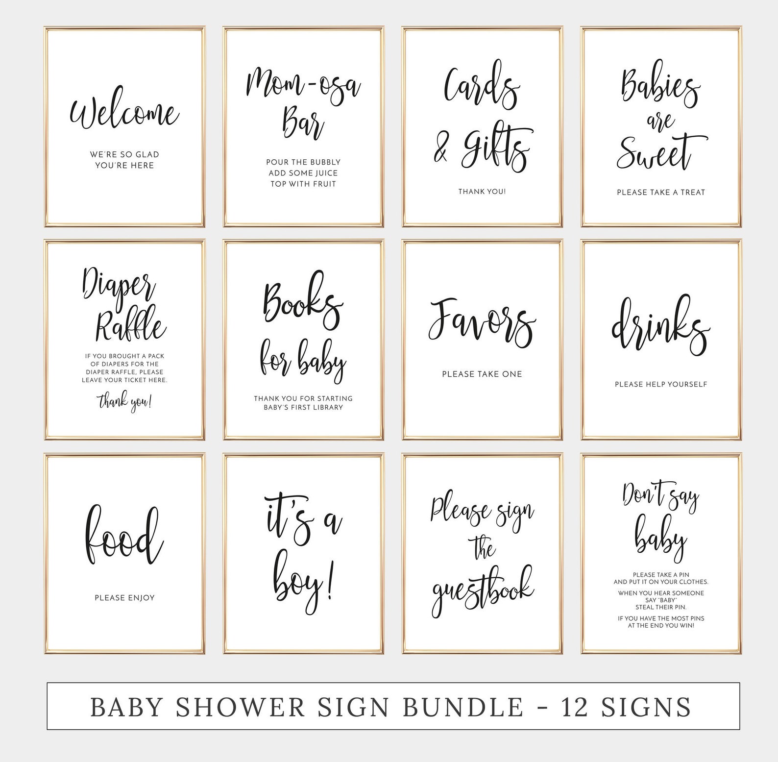 12 Baby Shower Signs Bundle, Printable, Signage Pack, Baby Shower Signs ...