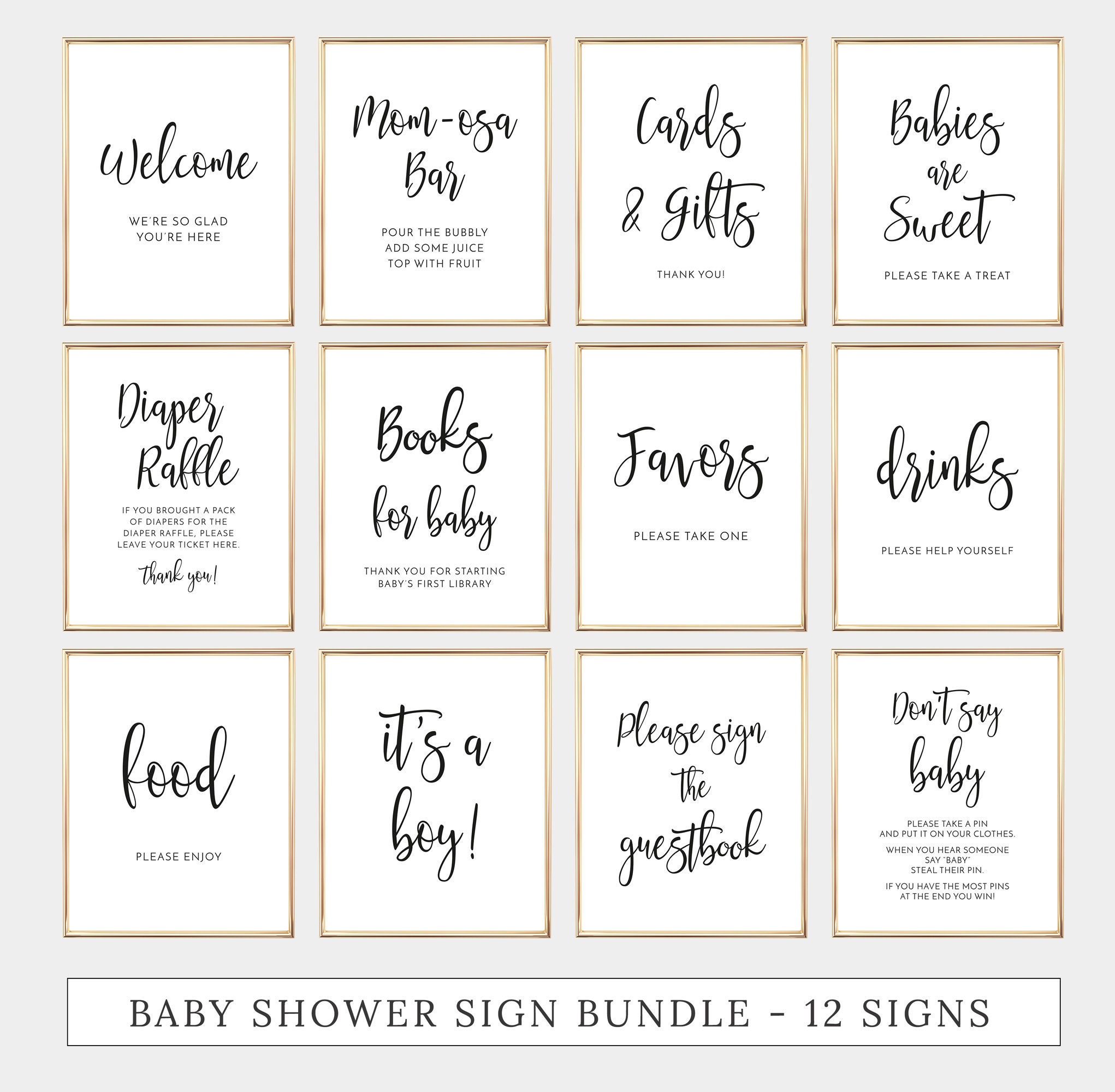 12 Baby Shower Signs Bundle Printable Signage Pack Baby | Etsy