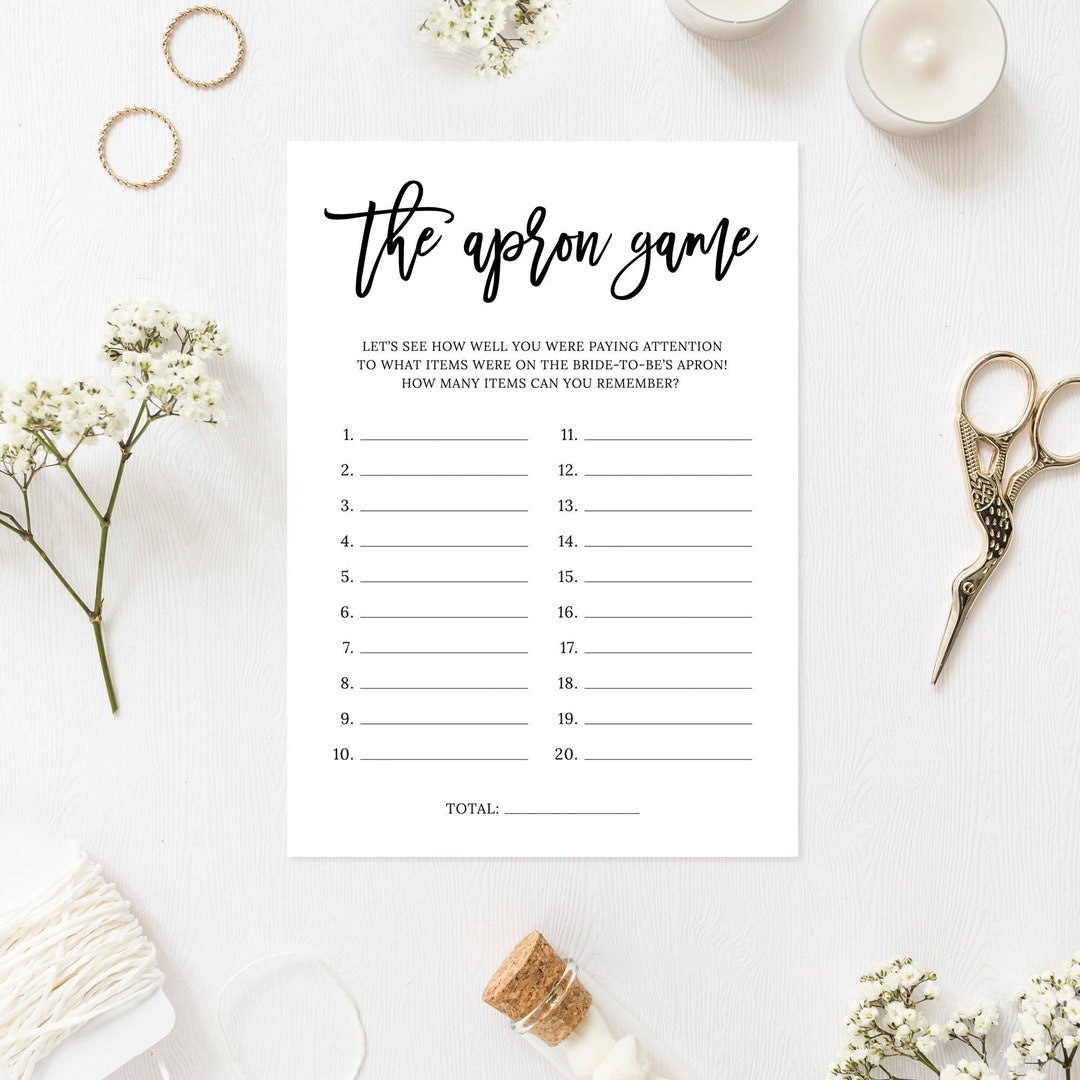 The Apron Game, Bridal Shower Game, Wedding Shower, Bridal Shower ...