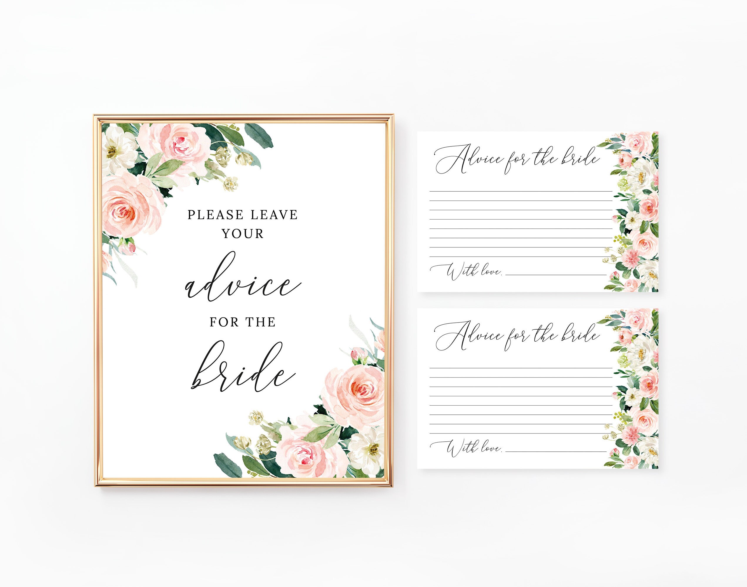 Advice for the Bride Sign and Cards, Printable Bridal Shower Games ...