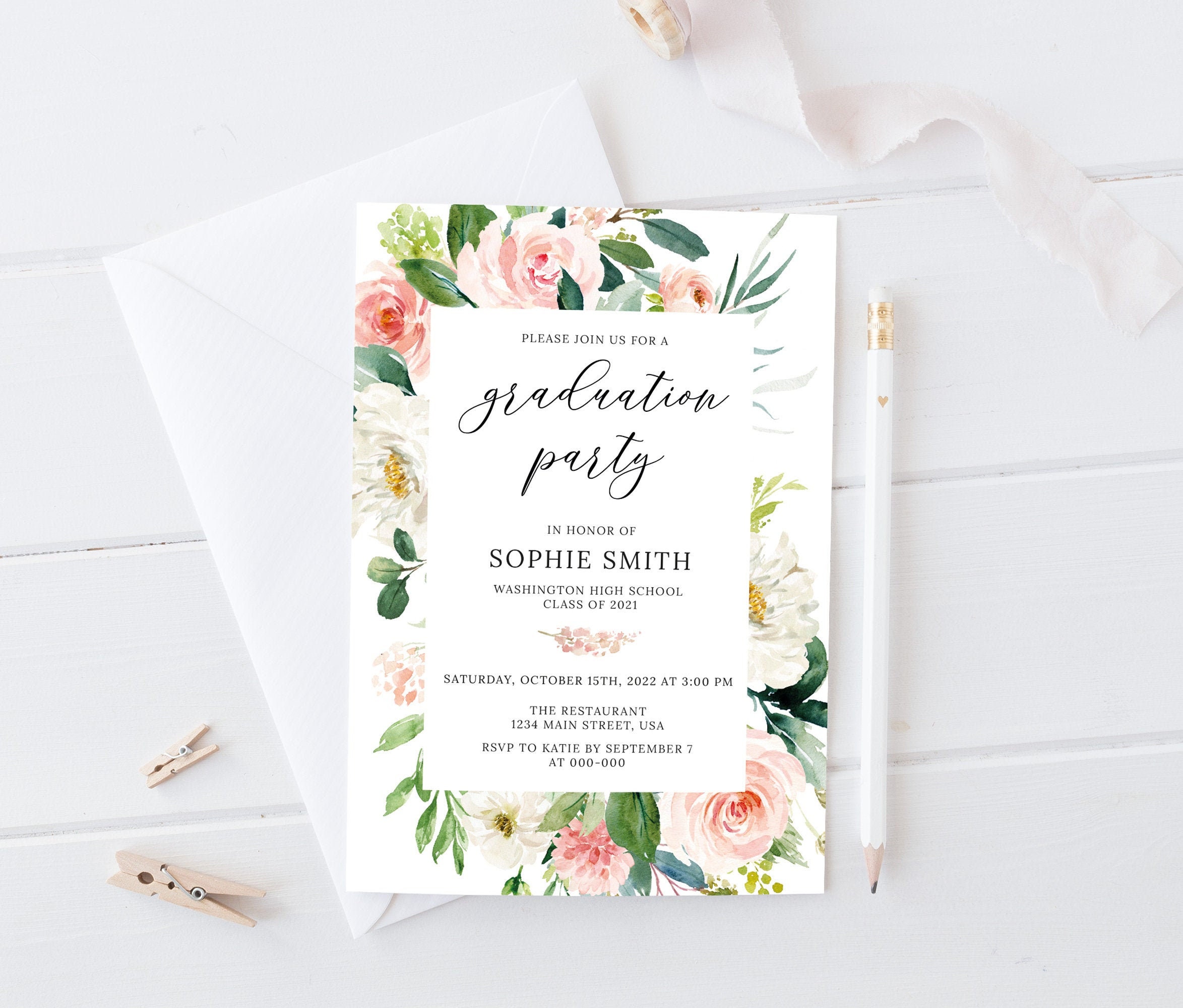 Floral Graduation Party Invitation, Graduation Invite, Graduation ...