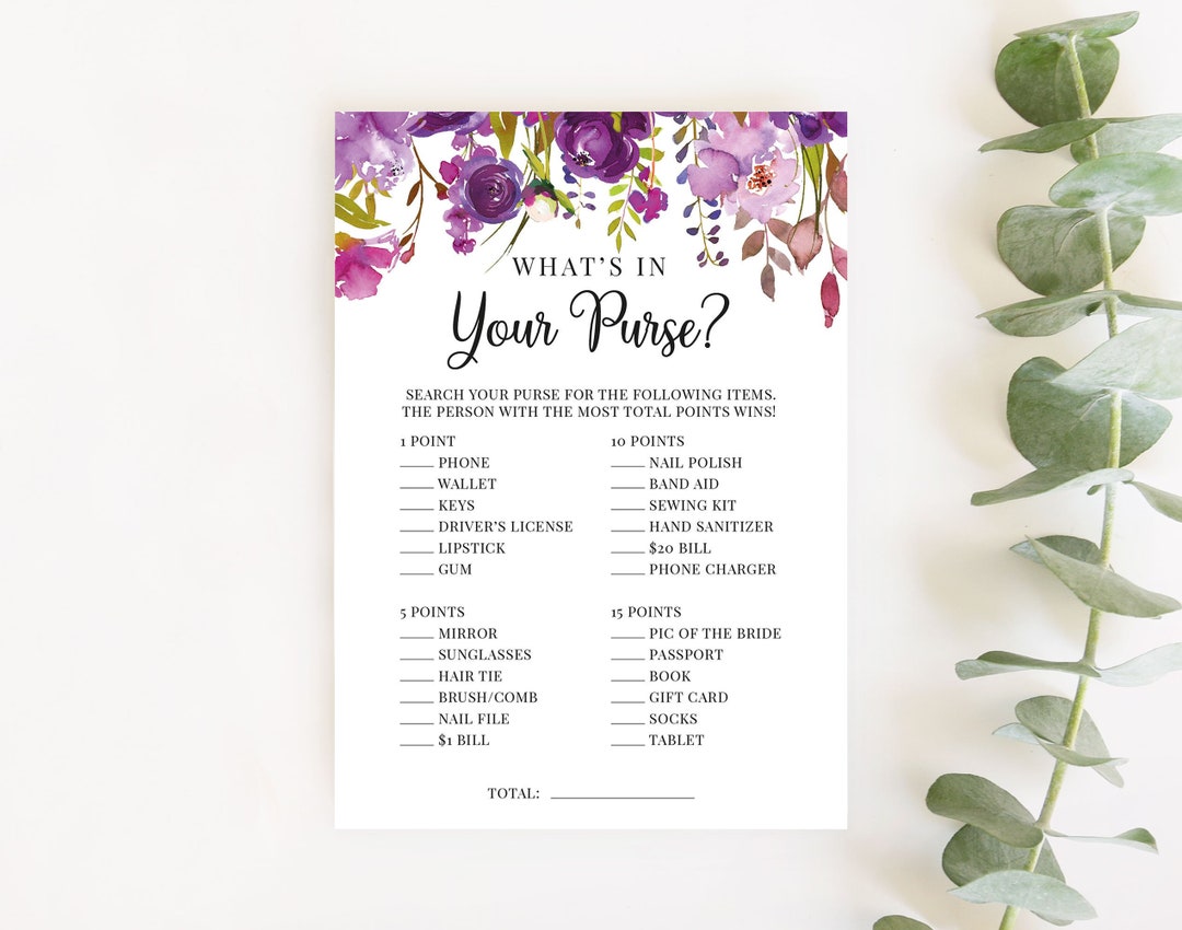 What's in Your Purse? Game | Floral Bridal Shower Games | Wedding ...