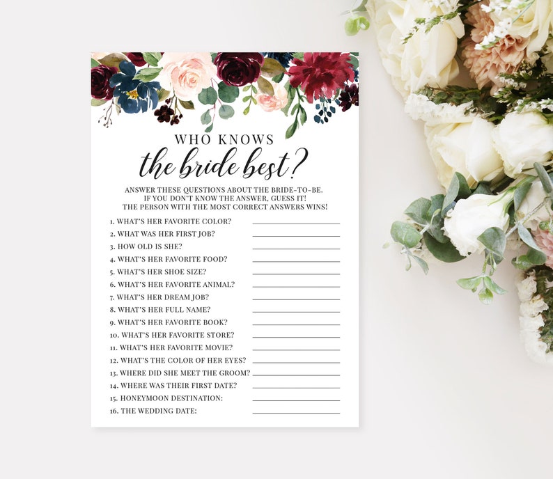 Who Knows the Bride Best Printable Bridal Shower Game - Etsy