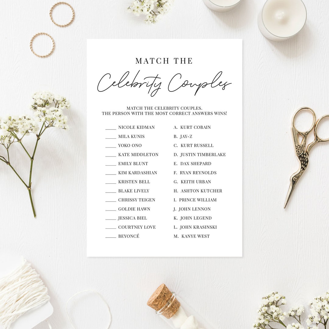 Match the Celebrity Couples | Famous Couples Game | Bridal Shower Games ...