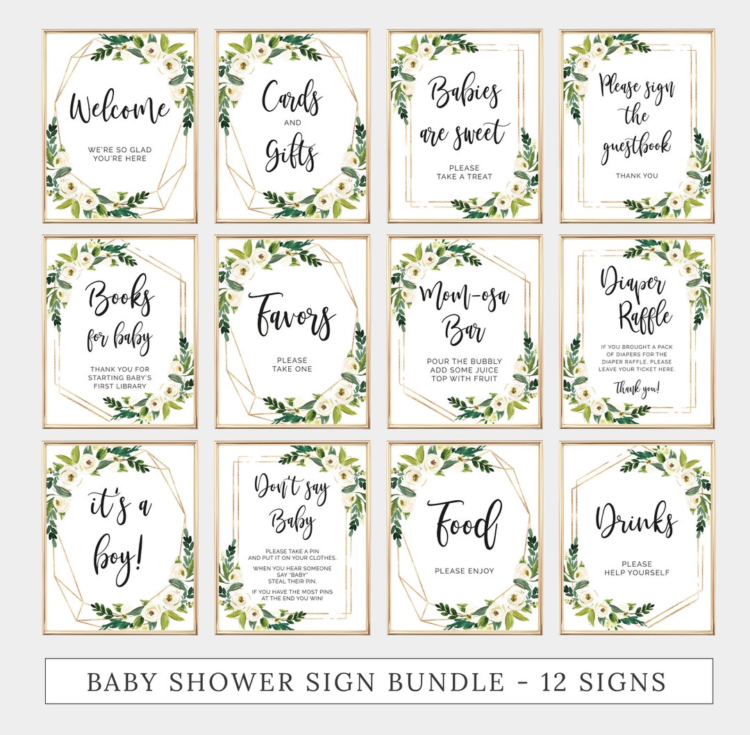 12 Baby Shower Signs Bundle, Printable, Signage Pack, Baby Shower Signs ...