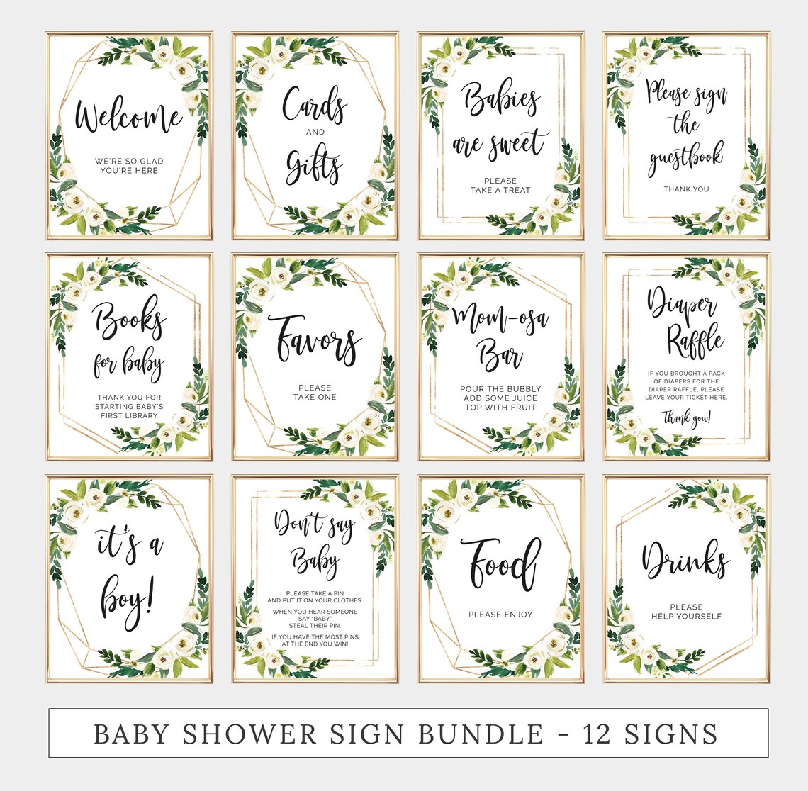 12 Baby Shower Signs Bundle, Printable, Signage Pack, Baby Shower Signs ...
