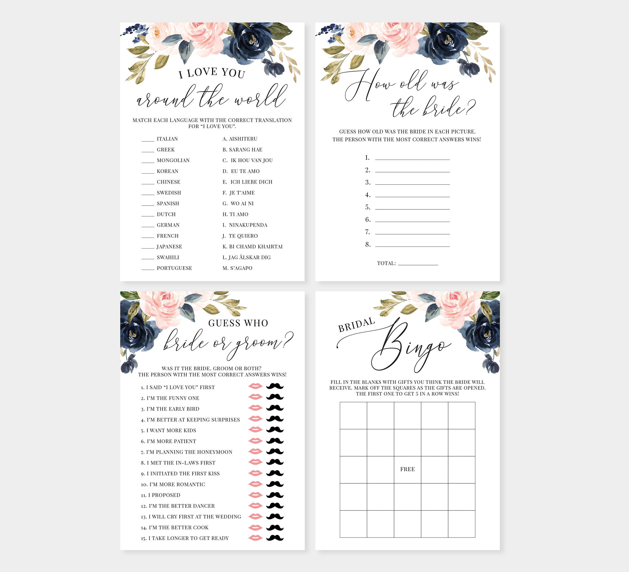 12 Bridal Shower Games Bundle Printable Shower Games Package - Etsy