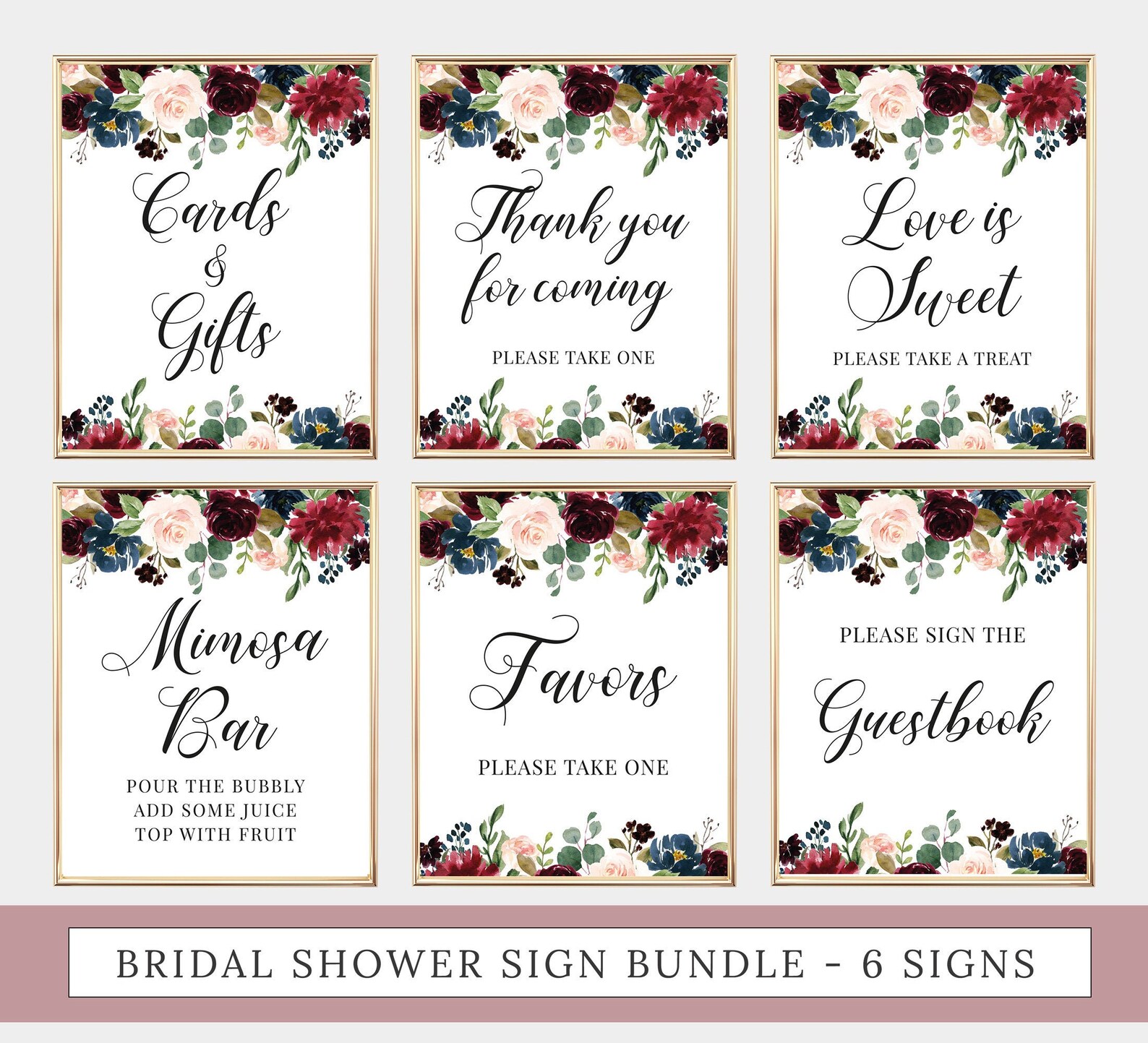 6 Bridal Shower Signs Bundle Printable Signage Pack Floral - Etsy