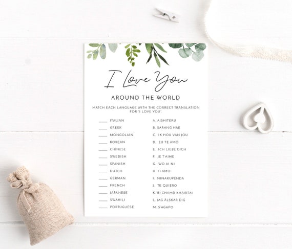 I Love You Around the World Printable Game Bridal Shower | Etsy