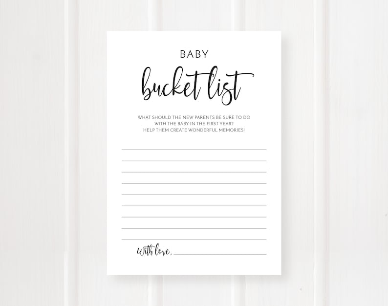Baby Bucket List Game, Baby Shower Game, Bucket List for the First Year ...