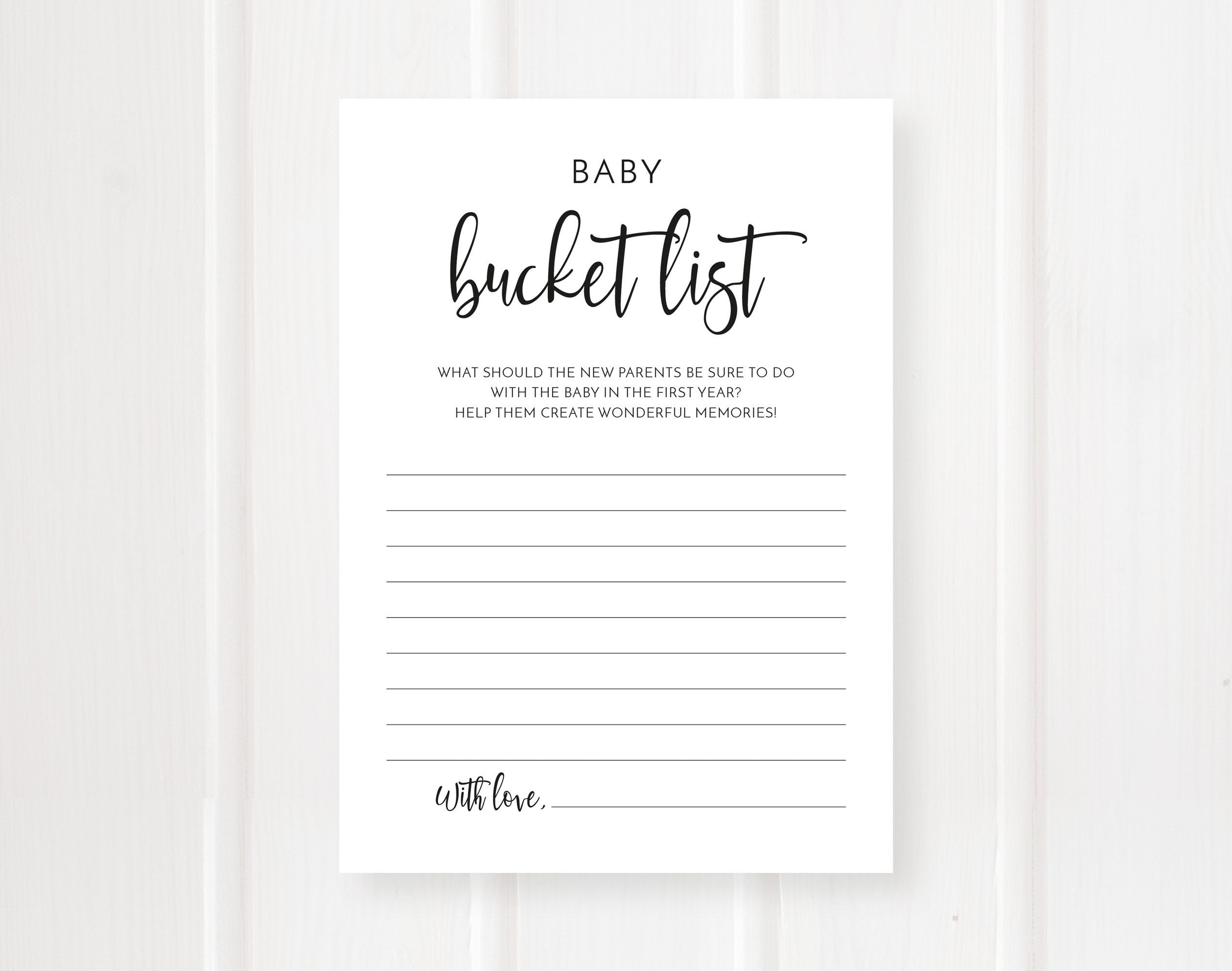 Baby Bucket List Game, Baby Shower Game, Bucket List for the First Year ...