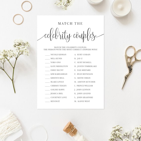 Match the Celebrity Couples Famous Couples Game Bridal - Etsy