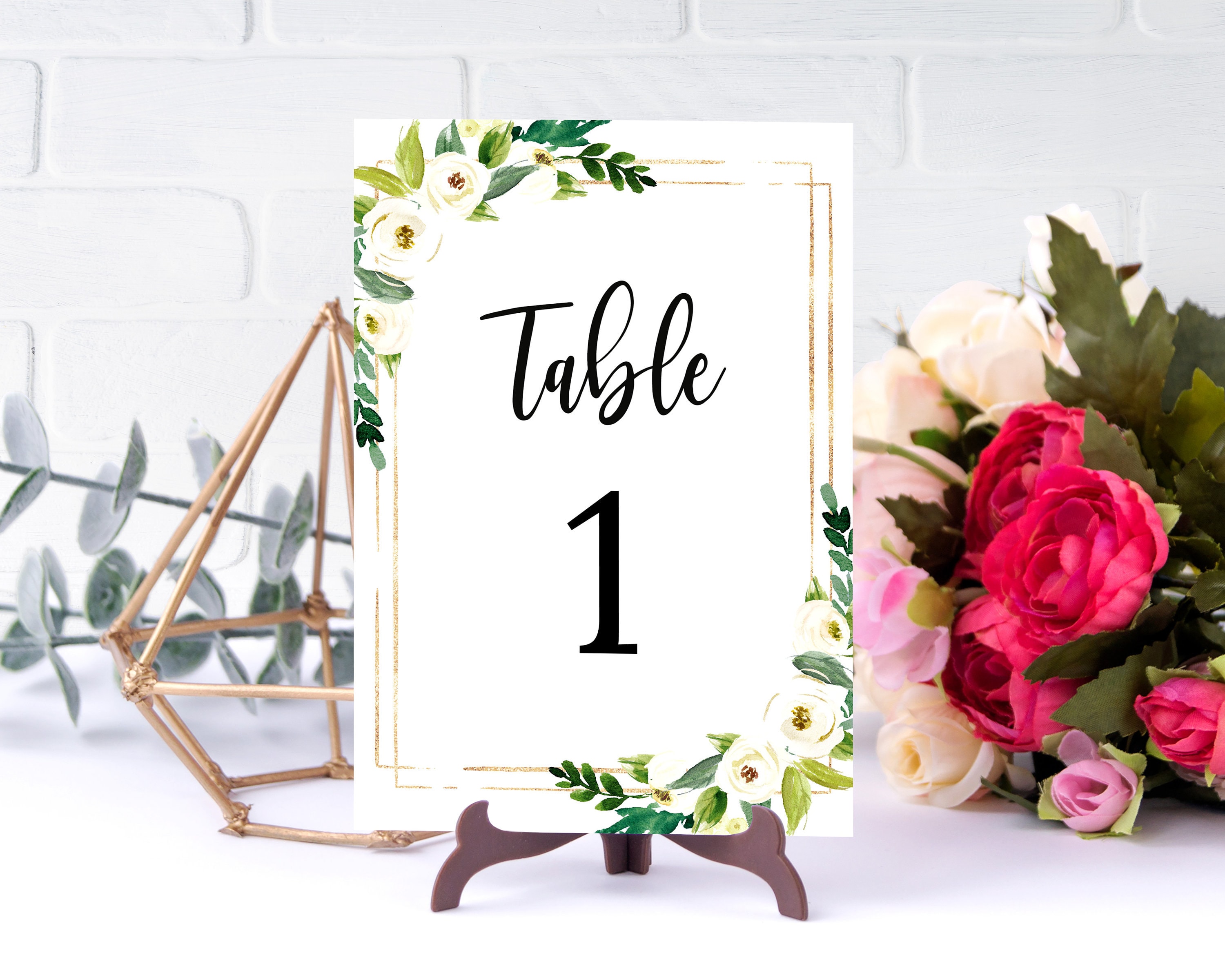 Floral Table Numbers 1-50 2 sizes 4x6 and 5x7 Printable | Etsy