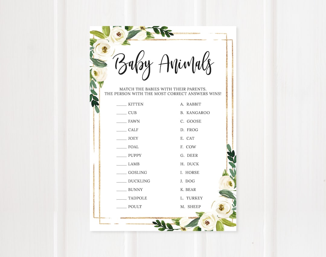 Baby Animals Game, Name the Baby Animals Baby Shower Game, Guessing ...
