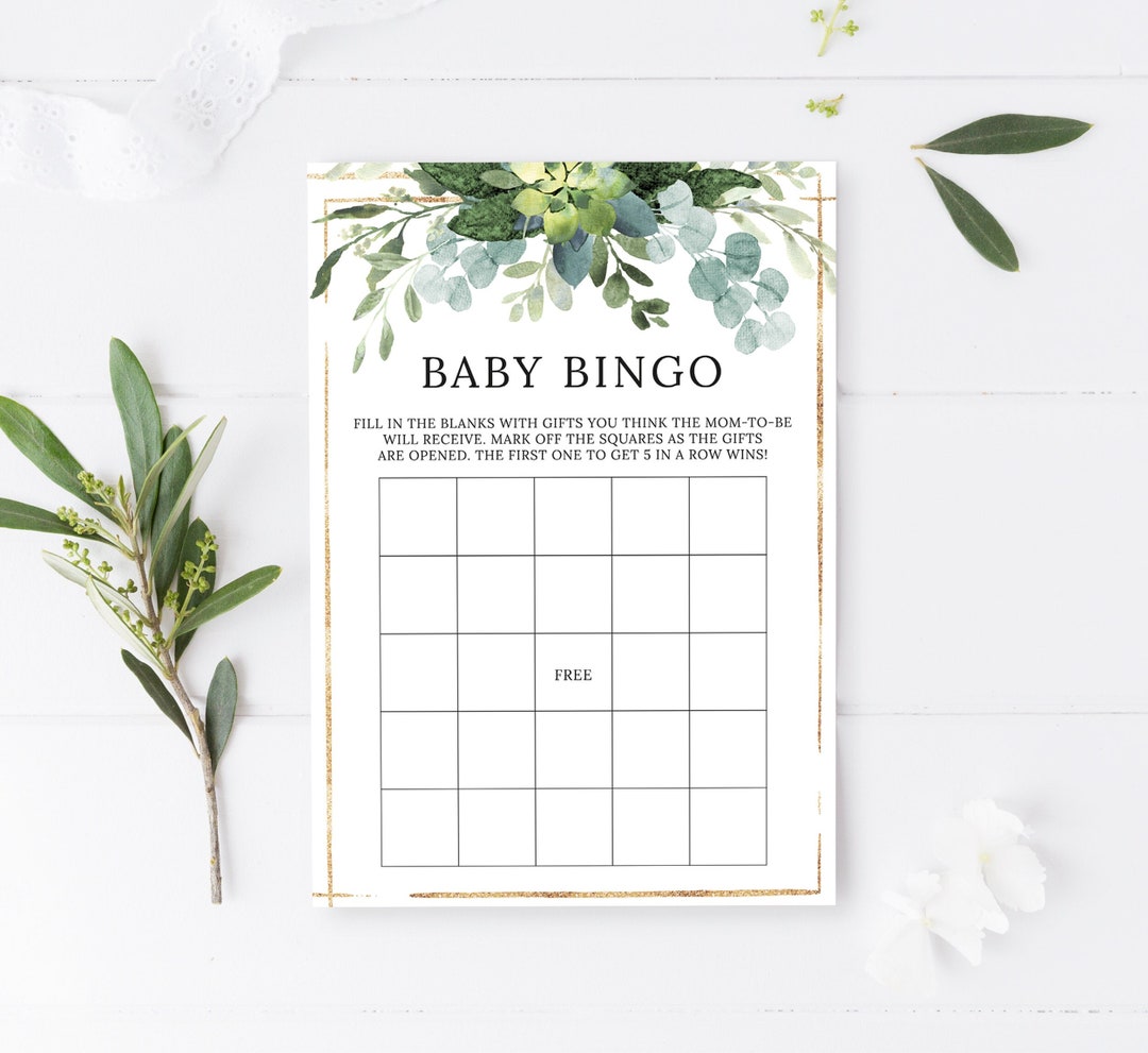 Greenery Baby Shower Bingo Game, Printable Bingo Card, Baby Shower ...