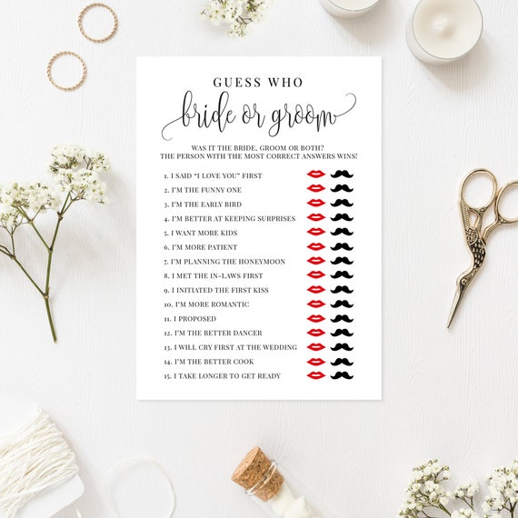 Guess Who Bride or Groom Printable Game He Said She Said - Etsy
