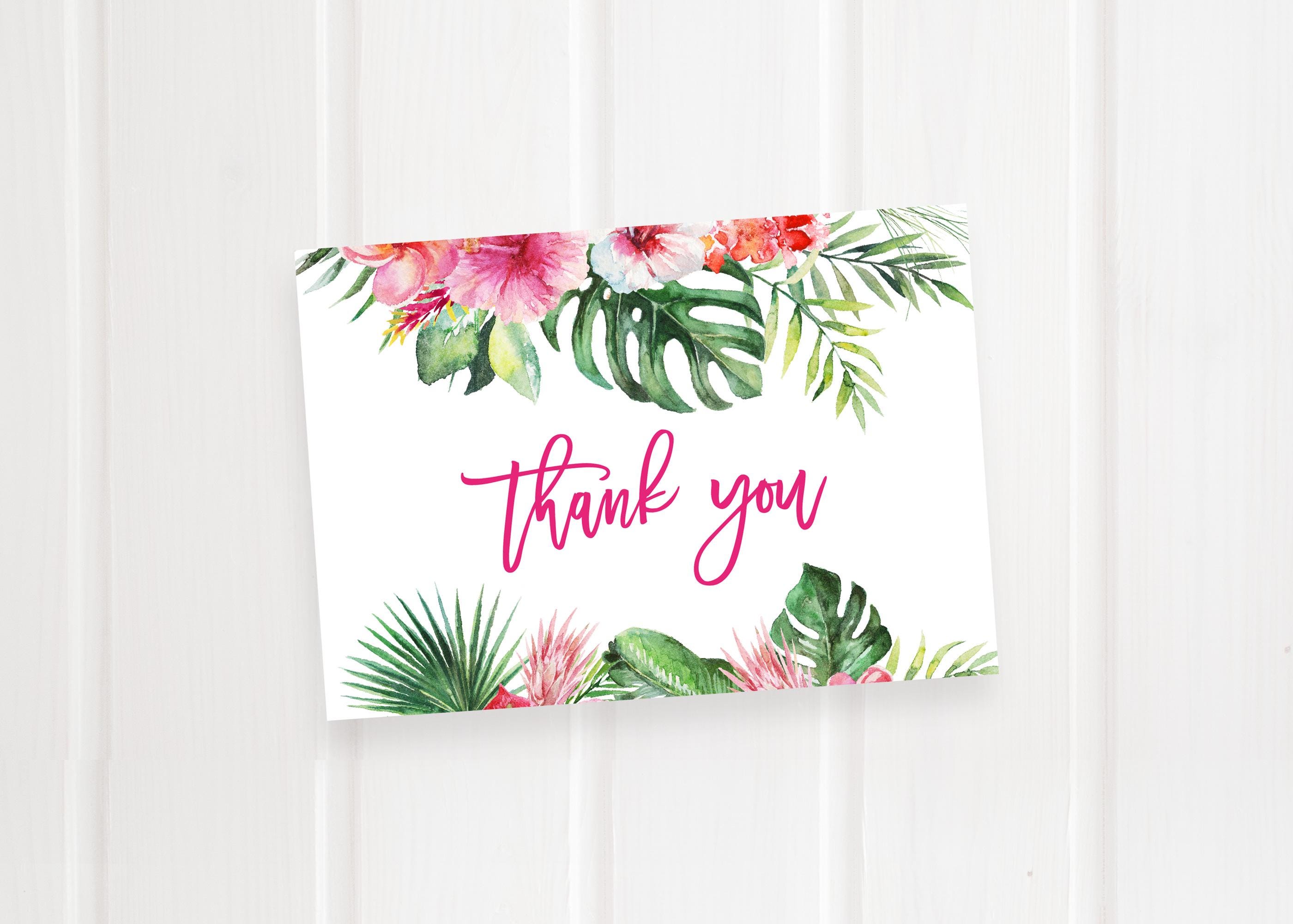 Tropical Thank You Card, Printable Thank You Note, Wedding, Bridal ...