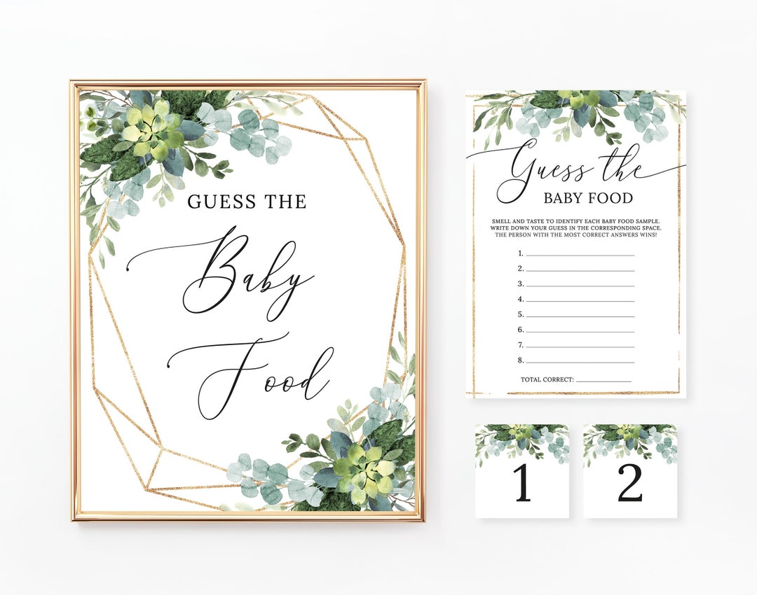 Greenery Guess the Baby Food Game Sign and Cards, Baby Shower Printable ...