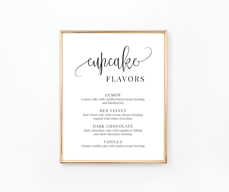 Cupcake Flavors Sign, Wedding Cupcake Menu, Cupcake Bar Sign, Wedding ...