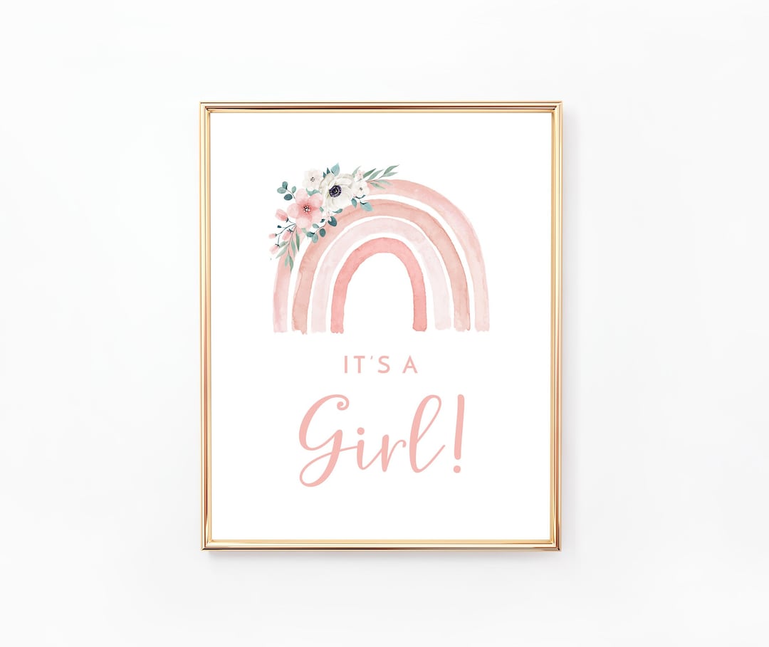 Rainbow It's a Girl Sign, Printable Baby Shower Sign, Pink Baby Shower ...