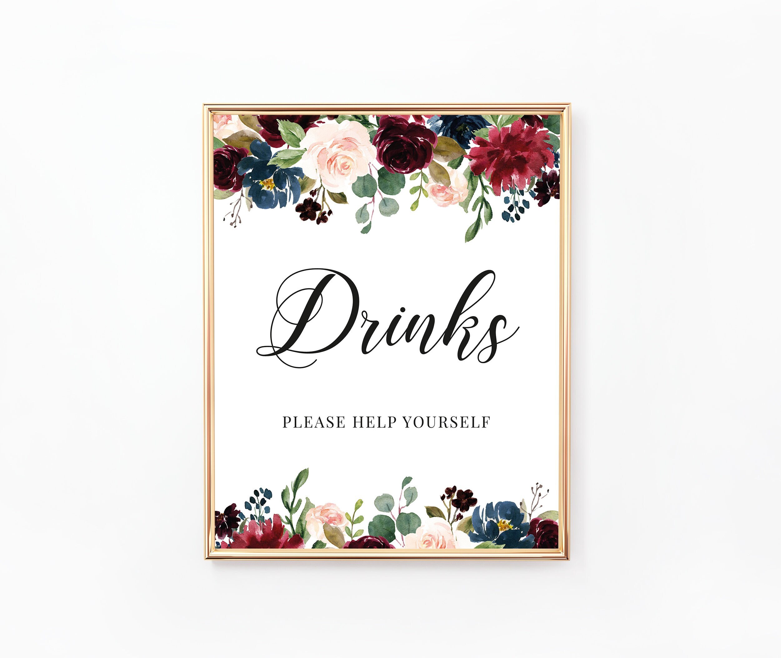 Floral Drinks Sign, Printable Sign, Wedding Signs, Bar Sign, Bridal ...