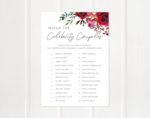 Celebrity Couples Game Match the Famous Couples Printable | Etsy