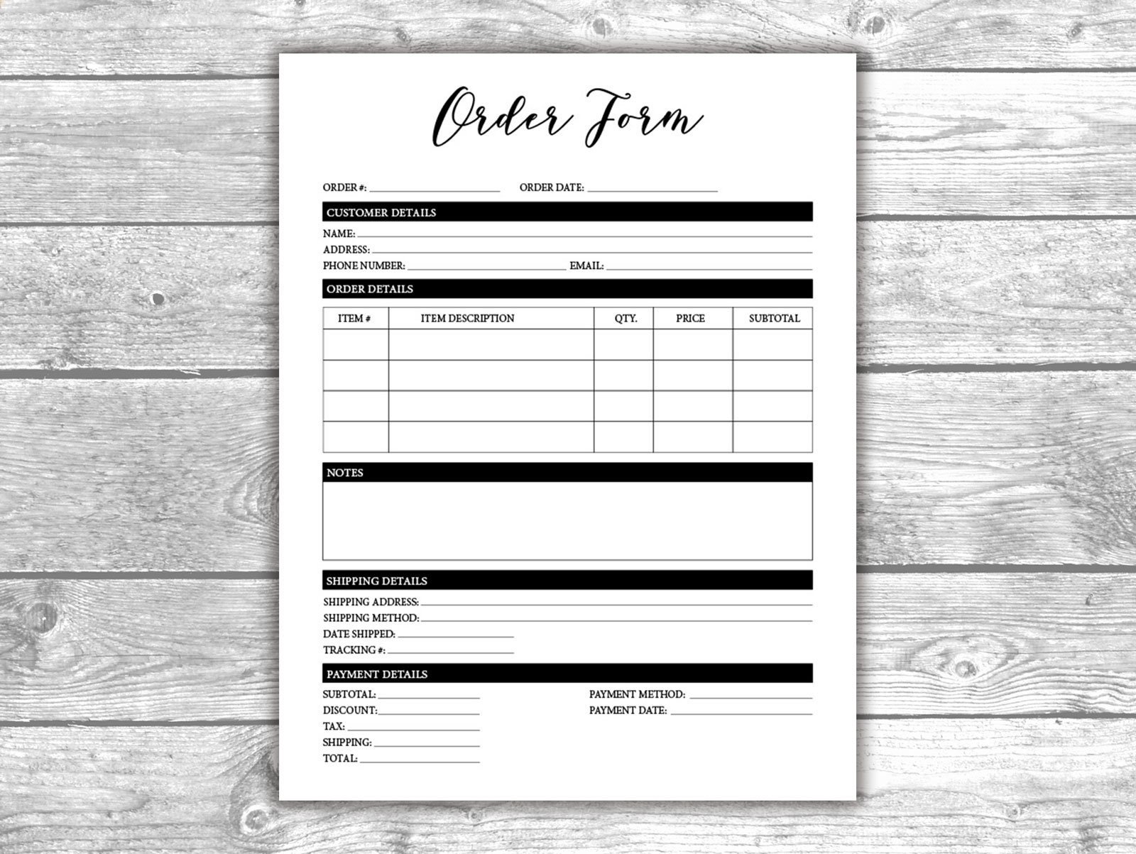 Order Form Printable, Custom Order Form, Template - DIGITAL FILE ...