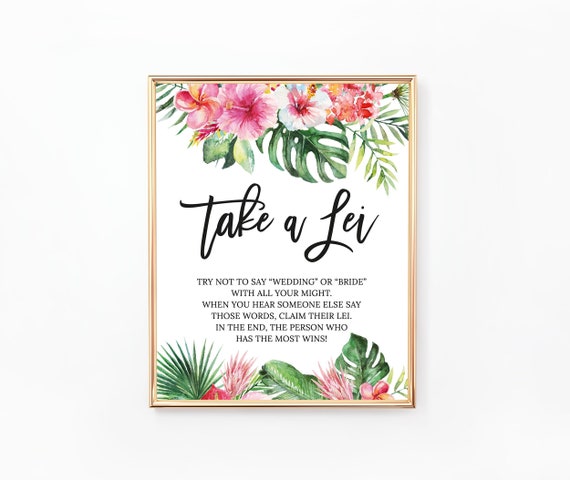 Tropical Take a Lei Game Sign Printable Sign Hawaiian Luau | Etsy