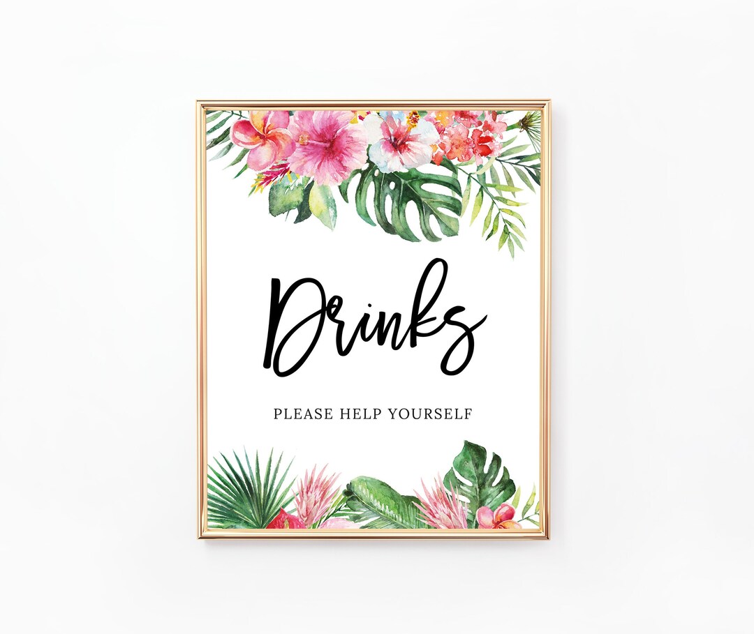 Tropical Drinks Sign, Printable Sign, Wedding Signs, Bar Sign, Floral ...