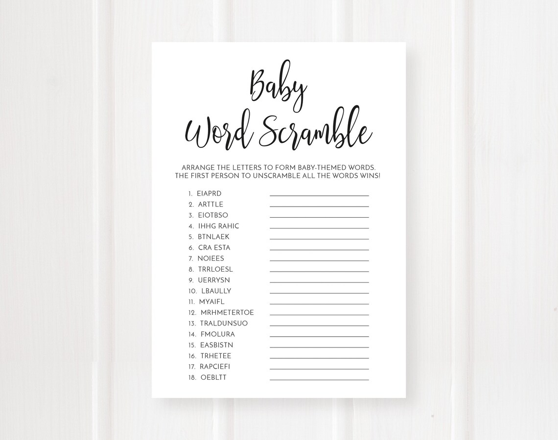 Baby Word Scramble Game Baby Shower Game Word Scramble Baby - Etsy