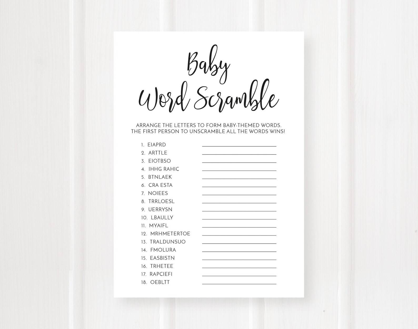 Baby Word Scramble Game, Baby Shower Game, Word Scramble Baby Shower ...