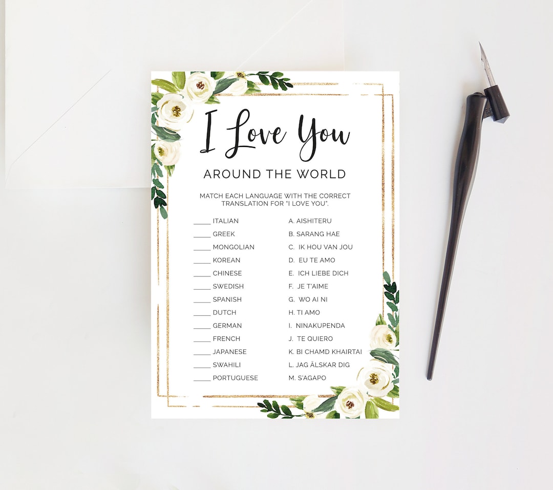 I Love You Around the World Game, Language Game, Bridal Shower Games ...
