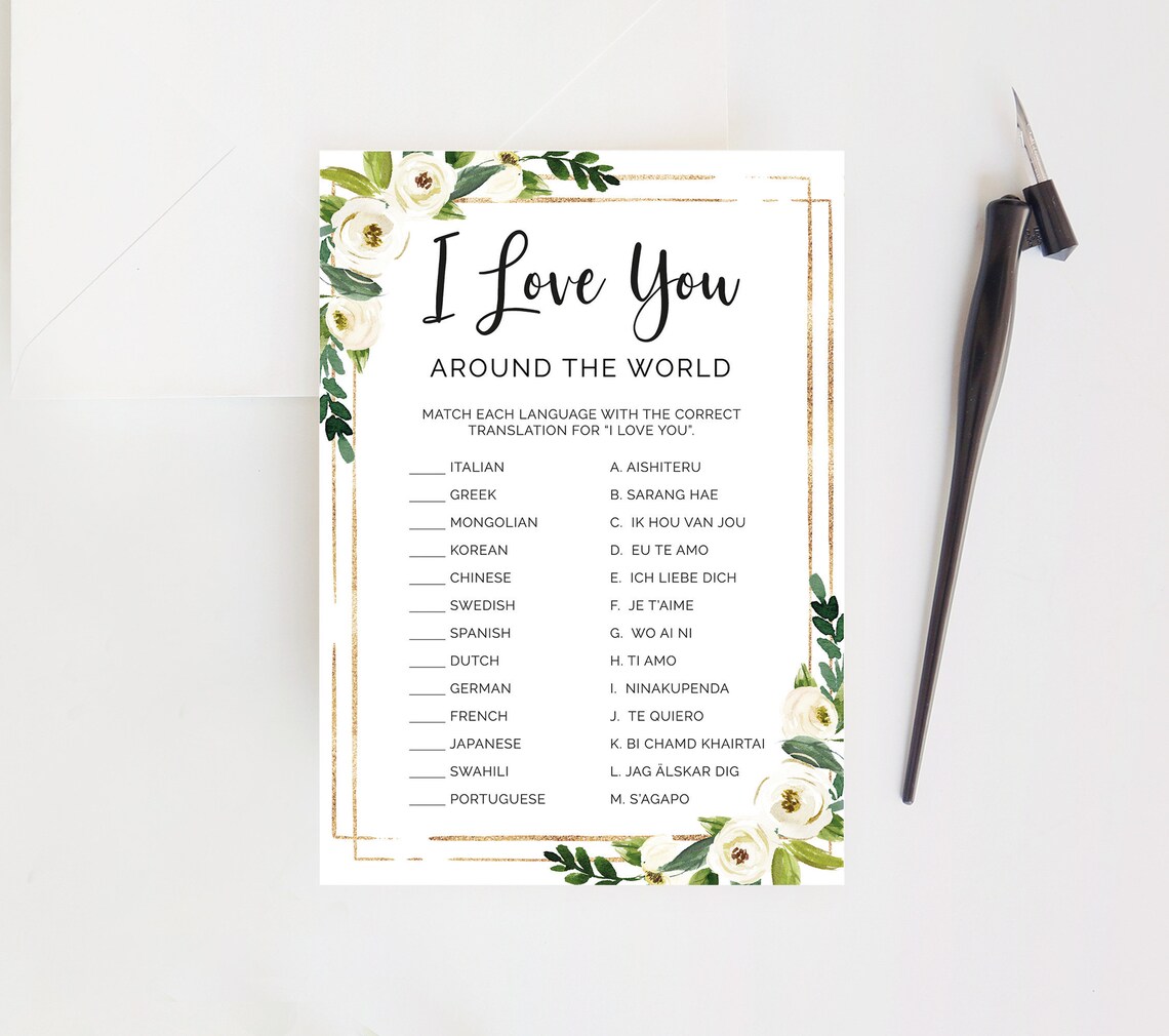I Love You Around the World Game Language Game Bridal Shower | Etsy