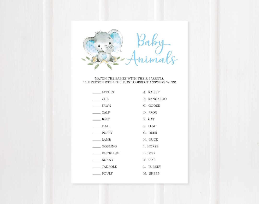 Baby Animals Game, Name the Baby Animals Baby Shower Game, Guessing ...