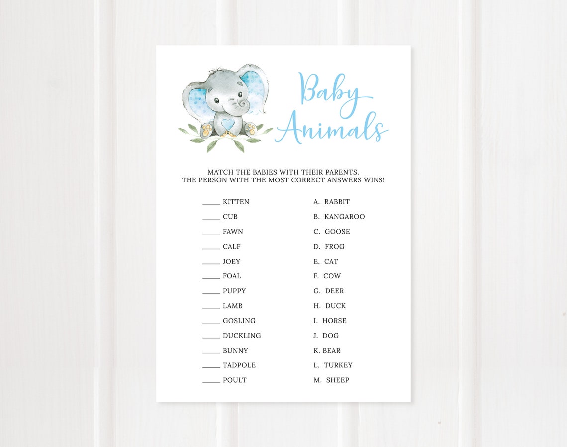 Baby Animals Game Name the Baby Animals Baby Shower Game - Etsy