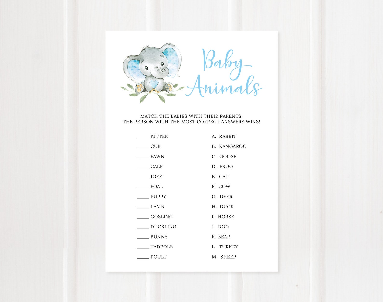 Baby Animals Game Name the Baby Animals Baby Shower Game - Etsy