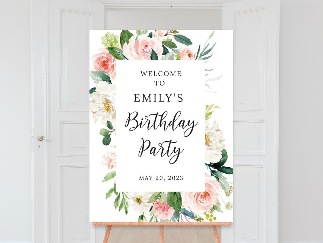 Floral Birthday Party Welcome Sign, Printable Sign, Anniversary ...